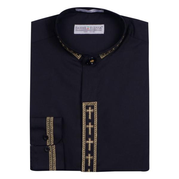 商品名: Daniel Ellissa SHIRT メンズ カラー: ブラック Daniel Ellissa Mens Clerical Clergy Shirt Long Sleeve Collarless Cross Placket (...