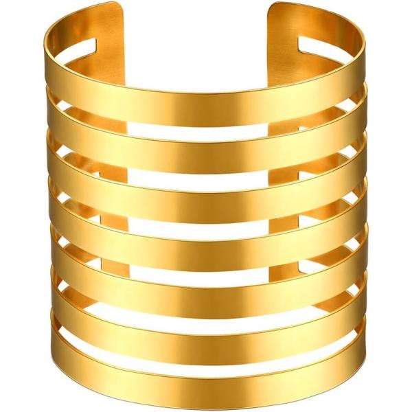 商品名focalookゴールドトーン合金メタル中空フープOpen CuffワイドバングルブレスレットFOCALOOK Bracelets for Women Friendship Golden Stainless Steel Gold Pl...