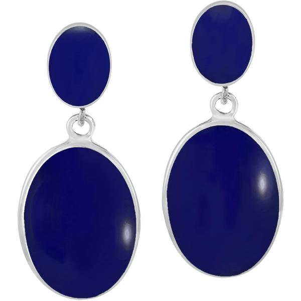 商品名AeraVida クラッシー ダブル オーバル 人工ブルーラピスラズリインレー .925スターリングシルバー ポストドロップダングルイヤリング | ダブルオーバルドロップイヤリング | レディースドロップアンドダングルイヤリング, 樹...