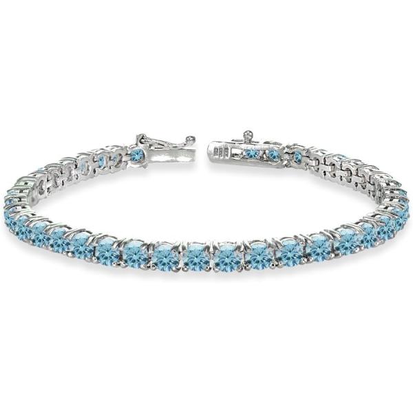 商品名スターリングシルバー製 4mm ラウンドカット クラシックブレスレット ヨーロピアンクリスタル使用, クリスタル,GemStar USA Sterling Silver Light Blue 4mm Round-cut Classic...