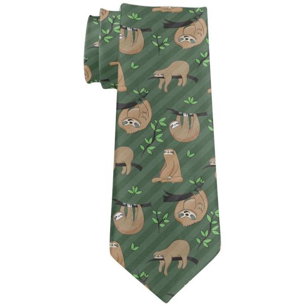 商品名: ナマケモノ柄 自然 葉 かわいい 総丈 ネクタイ, マルチカラー, One Size Sloth Pattern Nature Leaves Cute All Over Neck Tie Multi Standard One Si...