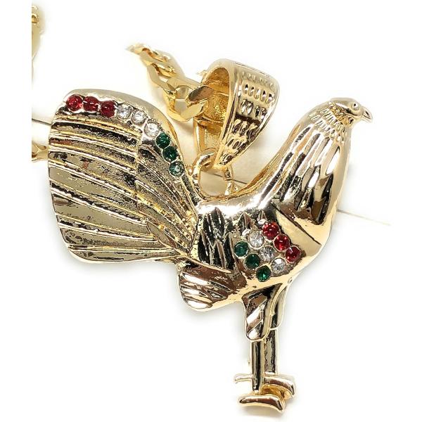 商品名Gallo Rooster Con Piedras Coloradas Con Cadena de Oro Laminado 26 pulgadas (メキシコ)Gold Plated Chicken Rooster Pendant ...