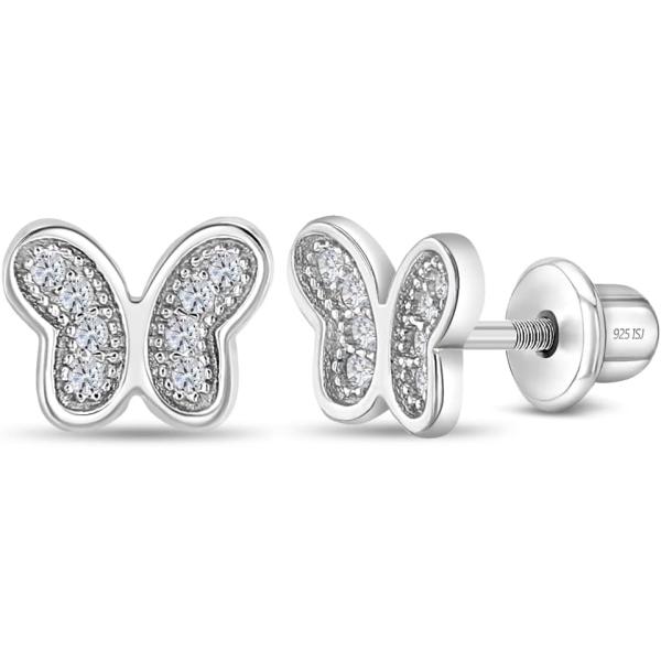 商品名In Season Jewelry 幼児女の子のための925スターリングシルバークリアCZ蝶ネジ戻るイヤリング クリアCZ925 Sterling Silver Small &amp; Beautiful Clear Butterfl...