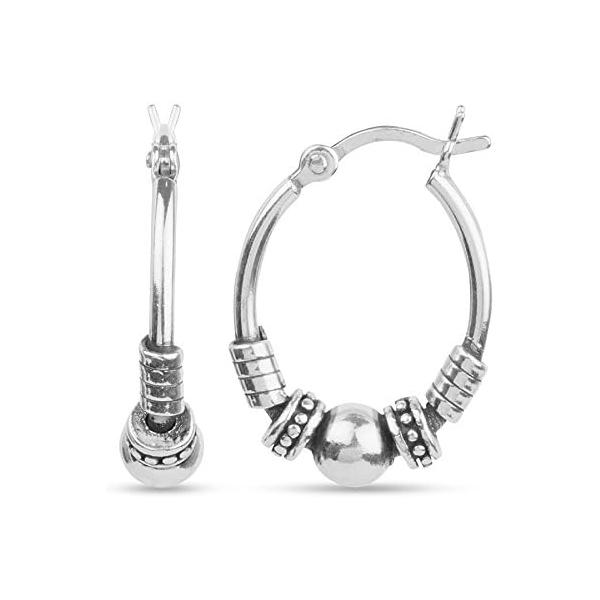 商品名LeCalla レディース 女子女性のためのスターリングシルバージュエリー中空フープバリのイヤリング バリオーバル7. シルバーLeCalla Sterling Silver Jewelry Hollow Hoop Balinese ...