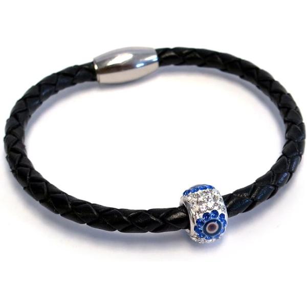 商品名女性用レザーイーブルアイブレスレット   当社のスタイリッシュな保護ブレスレットは、ネガティブさを弾き、安全に保ちます   米国製の美しいレザーイーブルアイジュエリーは素晴らしいギフトになります。, 7.25"", レザー、クリスタル...