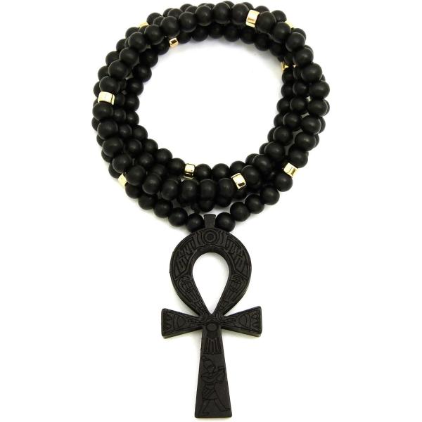 商品名ファッション 21 エジプト 命の鍵 アンクペンダント 8mm 36インチ 木製ビーズネックレス ブラック ブラウンFashion 21 Egypt Key of Life Ankh Pendant 8mm 36"" Wooden B...