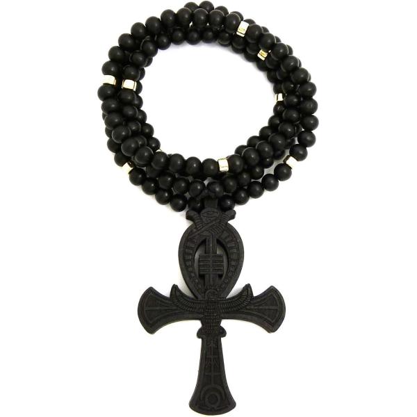 商品名エジプトの命の鍵 アンクペンダント 8mm 36インチ 木製ビーズネックレス ブラック ブラウンFashion 21 Egypt Key of Life Ankh Pendant 8mm 36"" Wooden Bead Neckla...