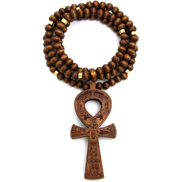 商品名ファッション 21 エジプト 命の鍵 アンクペンダント 8mm 36インチ 木製ビーズネックレス ブラック ブラウン トーンFashion 21 Egypt Key of Life Ankh Pendant 8mm 36"" Wood...