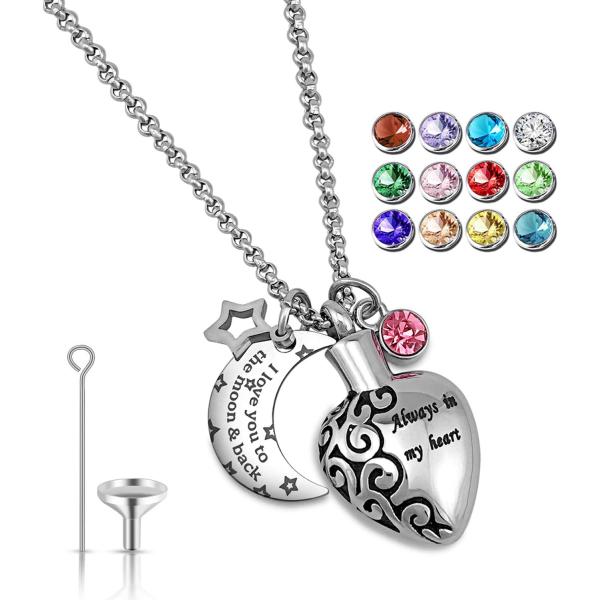 商品名YOUFENG 遺灰用ネックレス Always in My Heart Love You to the Moon and Back 誕生石スタイルネックレス, 水晶, キュービックジルコニアYOUFENG Urn Necklaces ...