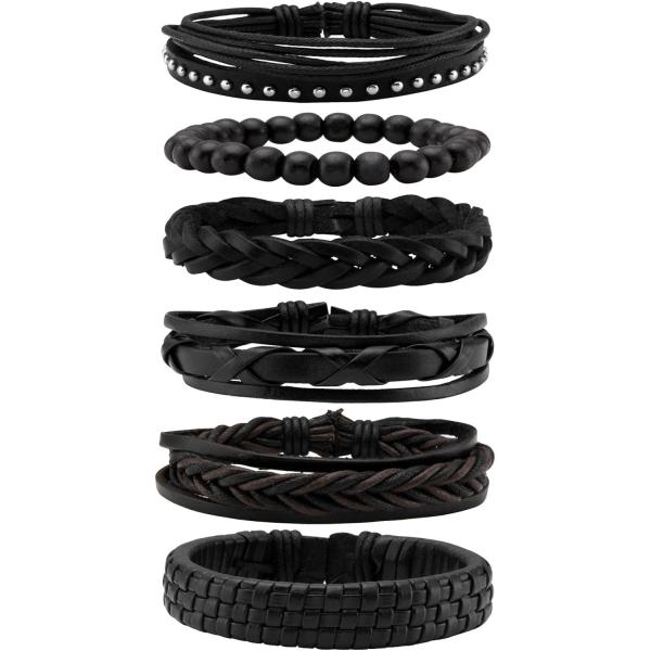 商品名MILAKOO 編み込みレザーブレスレット メンズ レディース カフラップブレスレット 調節可能なブラックとブラウンMILAKOO 6 Pcs Black Braided Leather Bracelets for Men Women...