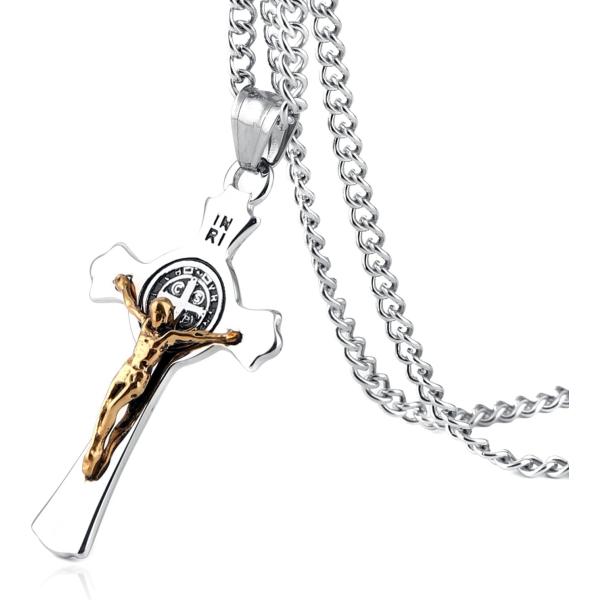 商品名HZMAN 宗教 ステンレススチール 聖ベネディクト 十字架ペンダント ネックレス INRI, ステンレス鋼HZMAN Stainless Steel Saint St St. Benedict Crucifix Cross Pend...