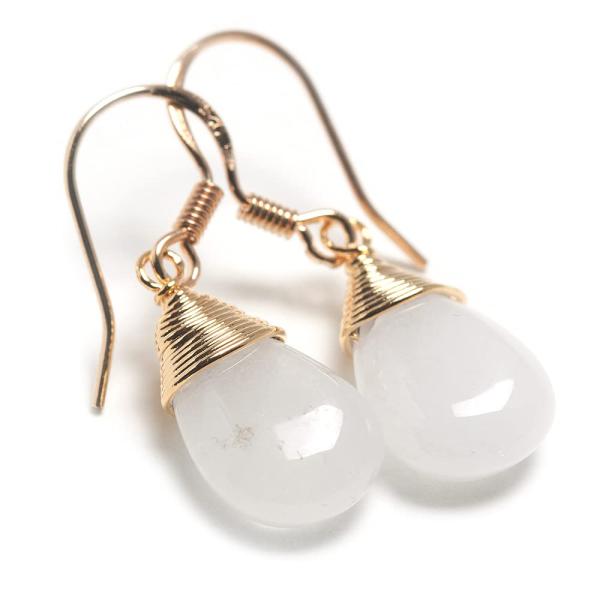 商品名Natural Stone Wire Wrap Dangle Drop Earrings Gold Plated 925 Sterling Silver Hook/White Jade Water Dropブランド：Scutum Cr...