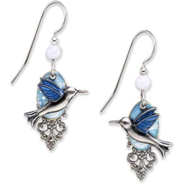 商品名シルバーフォレストピアス - シルバーハチドリ 雲に青い翼Silver Forest Earrings - silver hummingbird w/blue wings on cloudブランド：Silver Forest商品サイズ...