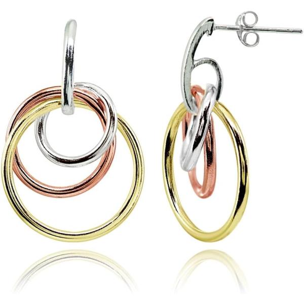 商品名スターリングシルバーポリッシュIntertwinedトリプルフープスタッドイヤリングTri-Color Sterling Silver Polished Intertwined Triple Hoop Stud Earringsブラン...