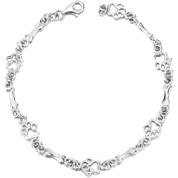 商品名925スターリングシルバーかわいい象Hollowingチェーンリンクブレスレットレディースガールズ シルバーLUHE Paw Print Bracelets Gifts for Women 925 Sterling Silver Cu...