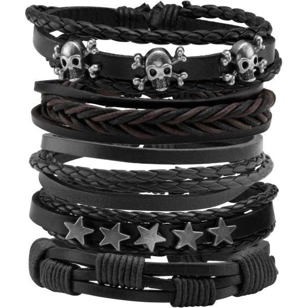 商品名milakoo 10個メンズレザーブレスレットパンク編組ロープ合金ブレスレットバングルリストバンドMILAKOO 5 Pcs Braided Leather Bracelets for Men Women Wooden Beaded ...