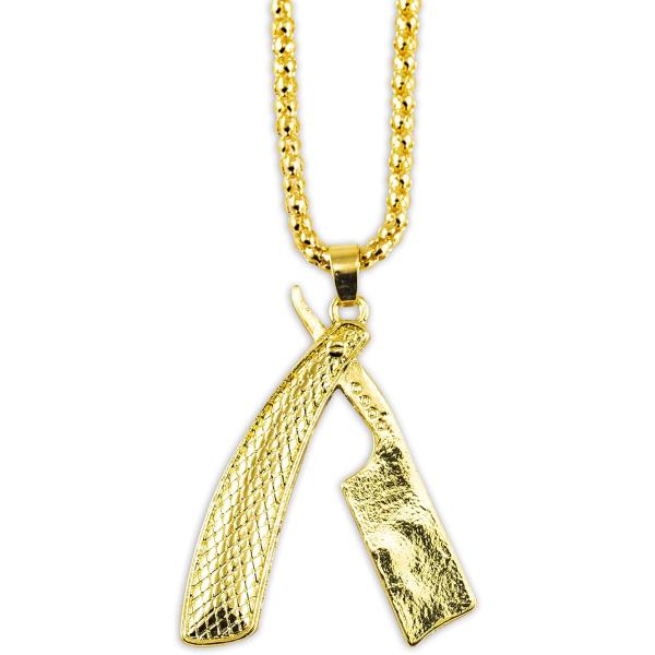 商品名MD  Barber ゴールド ストレート カミソリ ネックレス (テクスチャード) ロロチェーンとキーリング付きMD Barber Gold Straight Razor Necklace (Textured) with Rolo ...