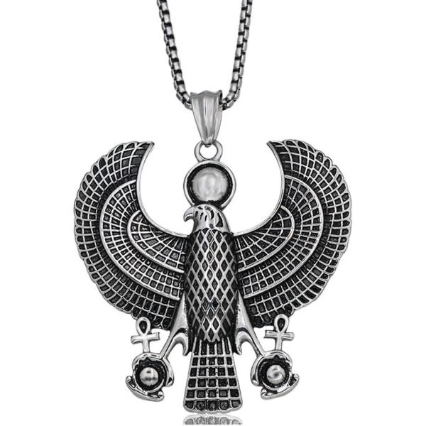 商品名jajafookメンズシルバーステンレススチールエジプトHorus Falconペンダントパンクバイカーチェーンネックレス、24インチJAJAFOOK Men's Silver Stainless Steel Egypt Horus ...