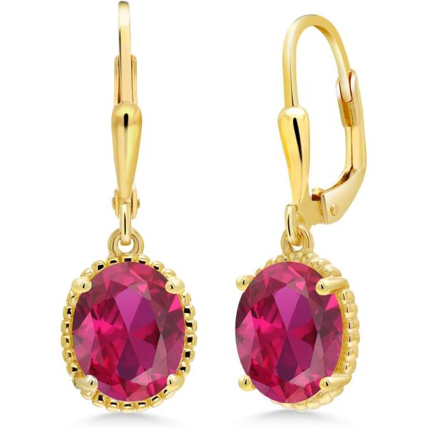 商品名Gem Stone King 4カラット シンセティック ルビー ピアス レディース シルバー925 18金 イエローゴールド 加工 金属アレルギー対応 7月 誕生石 誕生日プレゼントGem Stone King 18K Yellow...