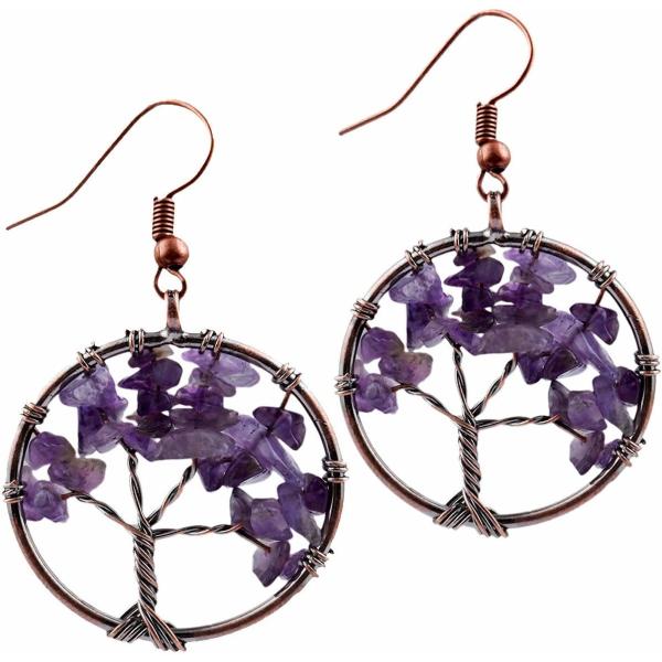 商品名tumbeelluwa TumbledストーンTree of LifeダングルイヤリングジュエリーハンドメイドWire Wrappedの女性 パープルTUMBEELLUWA Tree of Life Dangle Earrings f...