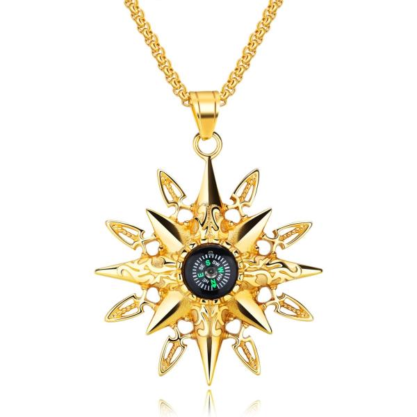 商品名[Rockyu] ジュエリー ブランド 人気 ペンダント ネックレス レディース おしゃれ ゴールド 18金 ステンレス 羅針盤Rockyu Compass Necklace for Men Gold/Silver Sun Compa...