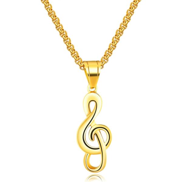 商品名[Rockyu] ジュエリー ブランド 人気 ネックレス 音符 メンズ レディース ゴールド 18金 ペンダント ステンレス 音楽 アレルギー対応 (ゴールド 18金)Rockyu Music Note Necklace for Me...