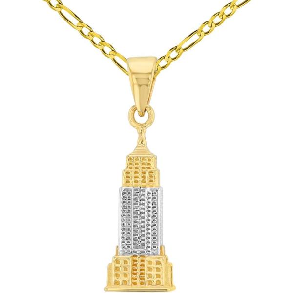 商品名ソリッド14 KイエローゴールドEmpire State BuildingペンダントwithフィガロチェーンネックレスJewelry America Solid 14K Yellow Gold Empire State Buildin...