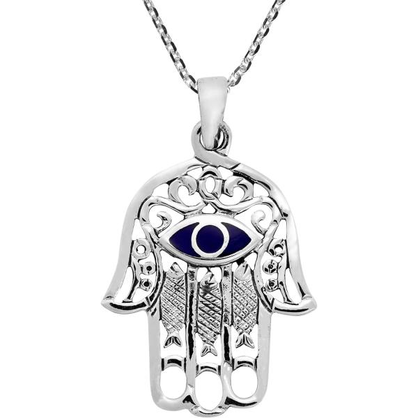 商品名AeraVida ハムサハンド&amp;イーブルアイ 人工ブルーラピスラズリ象眼 925スターリングシルバーペンダントネックレスAeraVida Hamsa Hand &amp; Evil Eye Simulated Blue Lap...