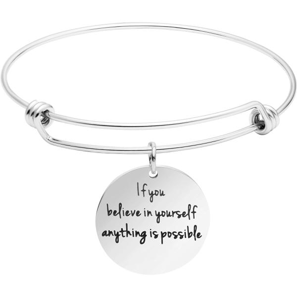 商品名Awegift インスピレーションバングルブレスレット レディース ガールズ ステンレススチール モチベーションを高めるジュエリー 誕生日 母の日 クリスマス 母 父 娘 兄弟姉妹に シルバーMotivational Jewelry ...