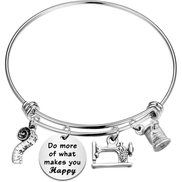 商品名choroy裁縫チャームブレスレットTailorギフトDo More Of What Makes You Happy Expandable Wire Bangle Gifts forスタイリストCHOROY Sewing Charm ...