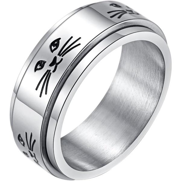 商品名alextinaメンズレディースStress Reliefステンレススチール8 mmスピナーリング動物猫バンドALEXTINA Men's Women's Stress Relief Stainless Steel 8MM Spinn...