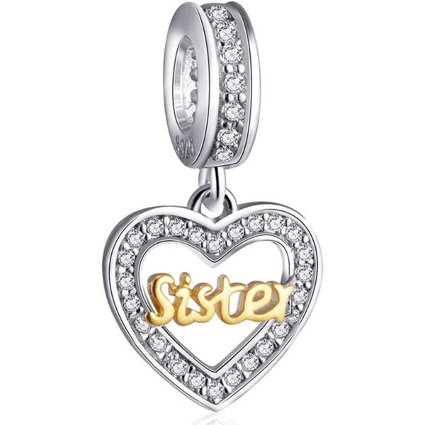 商品名ZIYOU 925 スターリングシルバー ヨーロピアンラブとファミリーチャームビーズ ヨーロピアンスネークブレスレット&amp;Chamiliaにフィット、感謝祭ギフト クリア2 Tone Sister Love Heart Char...