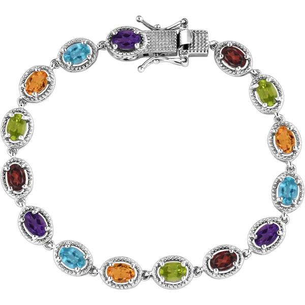 商品名Shop LC 925スターリングシルバー リンク テニスブレスレット プラチナメッキ, 7.25, ジェムストーン, ペリドット アメシスト マルチSHOP LC 925 Sterling Silver Gemstone Link ...
