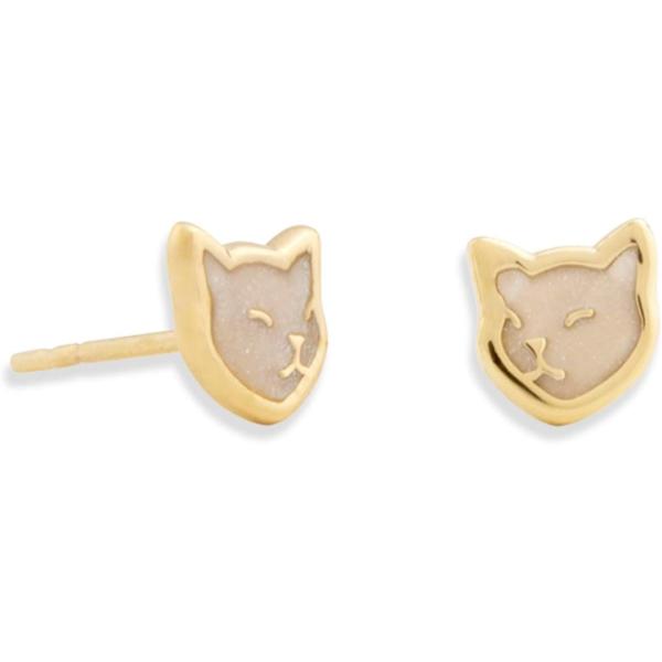 商品名ゴールドメッキ シルバー キャットスタッド 小さなキトンイヤリング ポリマー粘土 ハンドメイドジュエリー ホワイトGold Plated Silver Cat Face Studs Earrings for Women and Gir...