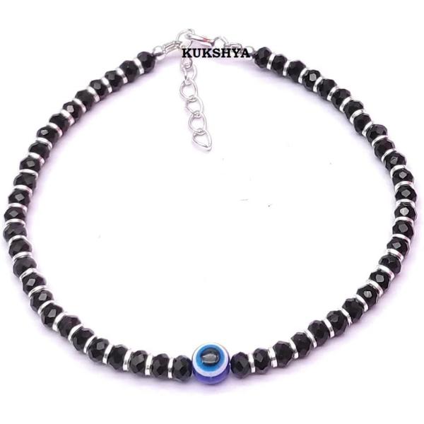 商品名Kukshya 925スターリングシルバー イーブルアイ ナザリヤ ブラッククリスタル付き 925 純銀ブレスレット レディース ガールズ, 10 inch, スターリングシルバーKukshya 925 Sterling Silver...