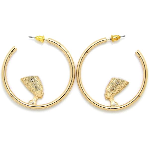 商品名エジプト クイーン サイドフェイス ネフェルティティ ピース ピアス スタッド イヤリング ゴールドトーン, ゴールドEgypt Queen Side Face Nefertiti Piece Pierced Stud Earring...