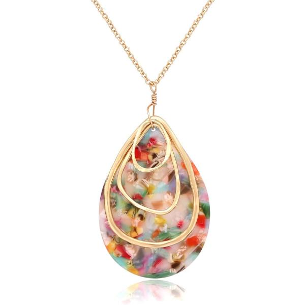 商品名MOLOCH ロングネックレス レディース ガールズ ジオメトリ ティアドロップ アクリルサークルペンダントネックレス ステートメントボーホアセテート樹脂ネックレス ミニマリストギフトMOLOCH Long Necklace For ...