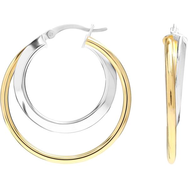 商品名LeCalla レディース 女性用スターリングシルバージュエリーツーンダブルサークルクリックトップフープイヤリング 2トーンフープLeCalla Sterling Silver Jewelry Light-Weight Two-Ton...