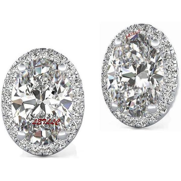 商品名キュービックジルコニア スタッドピアス 4カラット オーバルカット ハロー ロシアンキュービックジルコニア、模造ダイヤモンド、サファイア、エメラルド、イエローダイヤモンド メンズ、レディースギフト ブライダル（ダイヤモンド-ホワイト）...