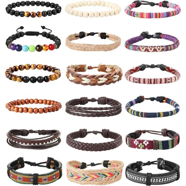商品名LOLIAS レザーチャクラビーズ トライバルブレスレット 18個 メンズ レディース チャーム エスニックウッドビーズ ヘンプブレスレット ボーホー リストバンドLOLIAS 18Pcs Leather Chakra Bead Tr...