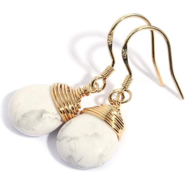 商品名Scutum Craft 本物の天然宝石 ダングルドロップイヤリング 14Kイエローゴールドメッキワイヤーラップと925スターリングシルバーフック付き 女性用ジュエリーScutum Craft Natural Stone Wire W...