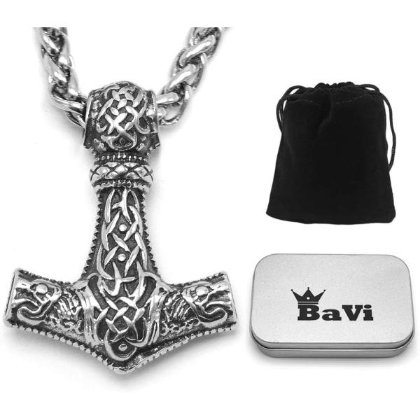 商品名BaviPower Mjolnir The Thor's Hammer ペンダントネックレス Fenrir Wolf Pattern ステンレススチール 北欧スカンジナビアネックレス 本物のバイキングジュエリーBAVIPOWER No...