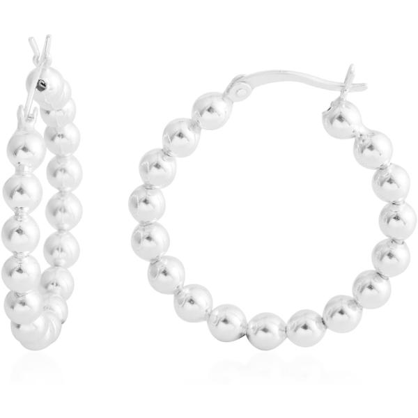 商品名Shop LC Delivering Joy ACCESSORY レディース US サイズ: SmallShop LC Bead Ball 925 Sterling Silver Hoop Earrings For Women Pla...