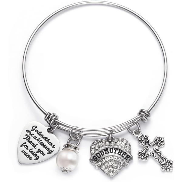 商品名LParkin ゴッドマザーブレスレット Godmothersは祝福をするThank You for Being Mineバングル ステンレススチール ゴッドマザーギフトジュエリーブレスレット ホワイトLParkin Gifts Fo...