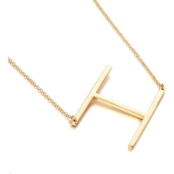 商品名MEMGIFT ビッグレターネックレス ステンレススチール イニシャルペンダント 親友ジュエリー ガールズ レディース 結婚式 誕生日 クリスマスH Letter Necklace Initial Gold Plated Monogr...