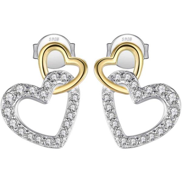 商品名JewelryPalace Double Heart Intertwined Cubic Zirconia Stud Earrings for Women, Love 14k White Yellow Gold Plated 925 ...