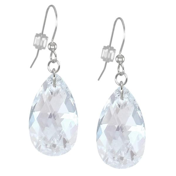 商品名One Pair Austrian Crystal 22mm Teardrop Sterling Silver OR Clip-On Earrings (faintest pale blue AB) (sterling silver ...