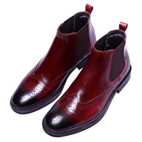 商品名: [Santimon] メンズ クラシック US サイズ: 10 M US カラー: レッド Santimon Ankle Boots For Men Fashion Chelsea Brogue Wing Tip Leather ...