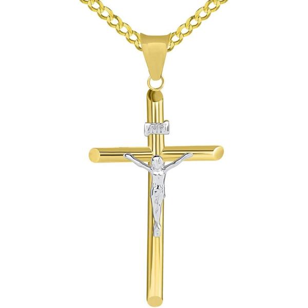 商品名14k Two Tone Gold Medium Cross INRI Crucifix Pendant with Cuban Necklace, 18""ブランド：Jewelry America商品サイズ：商品番号：sisCUmex...