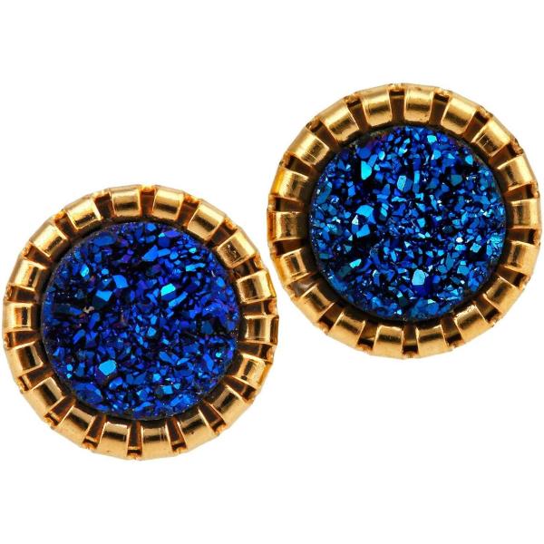 商品名SUNYIK レディース 天然クォーツ ジオードドゥルージー スタッドピアス レディースSUNYIK Deep Blue Titanium Coated Geode Druzy Round Stud Earringsブランド：SUNY...